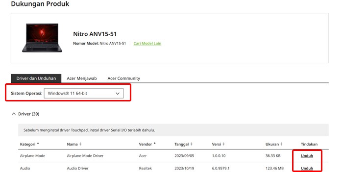 Cara Download Driver Laptop Acer Sesuai Model Secara Resmi