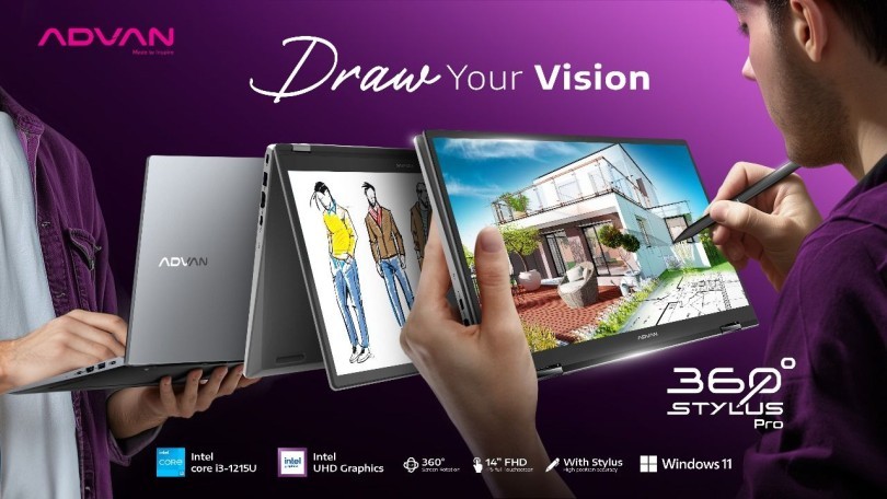 Laptop ADVAN 360 Stylus Pro Resmi Dijual dengan Intel Core i3-1215U